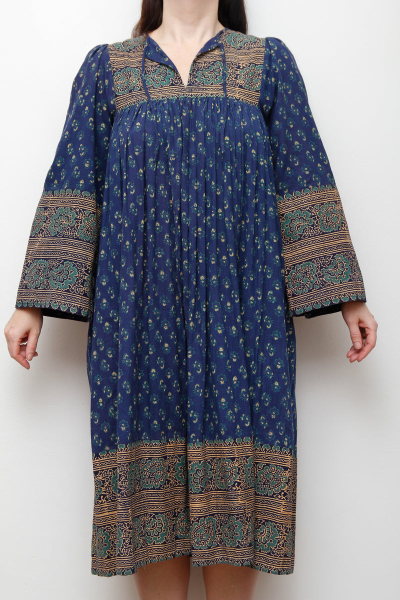 Rare Vintage Interlinks Indian Cotton Dress – Boho Floral Smock ...